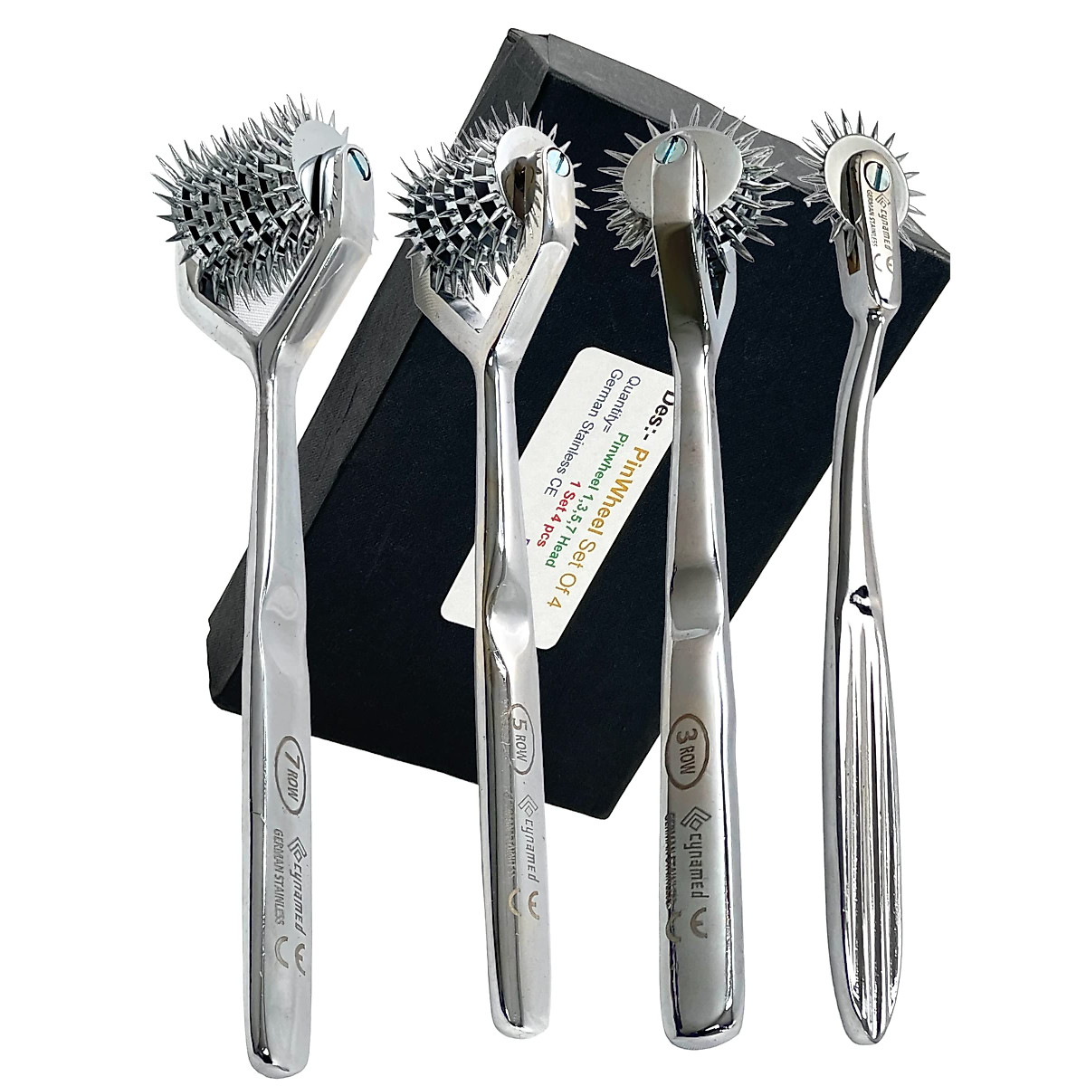 PREMIUM GERMAN SET OF 4 PCS DIAGNOSTIC NEUROLOGICAL WARTENBERG SENSORY PINWHEEL PIN WHEEL 1, 3, 5, 7 HEAD -A+ QUALITY