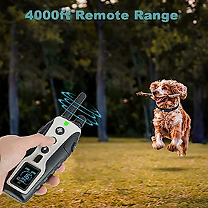 Dog Training Collar - Electronic Dog Shock Collar with Remote 4000FT, Rechargeable IPX7 Waterproof Dog Collar with 3 Training Modes and 2 Anti-Lost Lights, Security Lock for All Breeds, Sizes