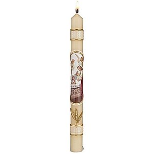 First Holy Communion Gifts for Girls, Hand Decorated Taper Candle with Image of Jesus Little Girl and Angels, Keepsake Gift Sacrament Celebration 9.75 Inches