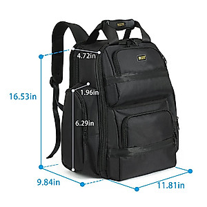 FASITE Tool Bag Backpack - Heavy Duty Professional Storage & Organizer for Contractor, Electrician, Plumber, HVAC, Large Front Flap Fit 13" -17" Laptops Notebook, Black