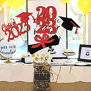Graduation Party Centerpieces for Tables 2023 Red Glitter Graduation Tables Centerpieces Sticks, Class of 2023 Table Toppers for 2023 Graduation Table Decorations - 24 Pieces