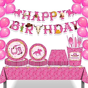 Tudomro Western Cowgirl Theme Birthday Party Tablecover Pink Felt Horse Tablecloth, Cowgirl Table Cover for Western Cowgirl Birthday Baby Shower Decorations(2 Pack)