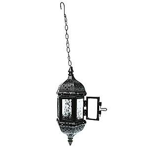 4X Iron Chain Hanging Glass Candlestick Candle Holder Lantern Lamp- Black