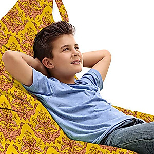 Ambesonne Autumn Damask Lounger Chair Bag, Floral Theme Inspired Classic Ornamental Pattern Depiction, High Capacity Storage with Handle Container, Lounger Size, Earth Yellow and Dark Peach