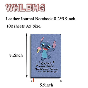 WHLBHG Stitch Gifts Ohana Gift Ohana Means Family Leather Lined Journal Notebook A5 Size Writing Notebook Funny Cartoon Movie Fans Gift Friendship Gift (Stitch Ohana blue)