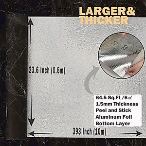 Oxdigi Vinyl Floor Tiles Peel and Stick 23"x 393"/64 Sq.Ft, Thicken Self Adhesive Vinyl Flooring Roll Marble Pattern Waterproof DIY Floor Coverings for Bathroom Living Room Kitchen, Black Marble