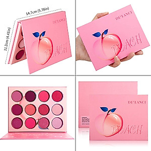 DE'LANCI Pink Purple Eyeshadow Palette, 12 Colors High Pigment Matte Shimmer Barbie Eye Shadow Makeup Pallet, Small Bright Peach Red Eyeshadow Pallets, Long Lasting Shades for Girl Women Summer Travel