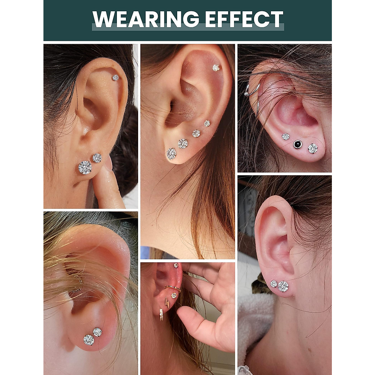 Earrings for Women Cubic-Zirconia Surgical-Stainless-Steel - Hypoallergenic CZ Stud Set Ear Rings 20G Helix Cartilage Tragus Girl Jewelry Fake Diamond Cartilage