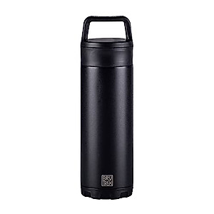 BruTrekker Bottle - Insulated Stainless Steel Tumbler Mug Keeps Drinks Hot or Cold - 2 Piece Drink and Pour Lid - Reusable Coffee Water or Beer Growler (18 fl.oz, Obsidian Black)