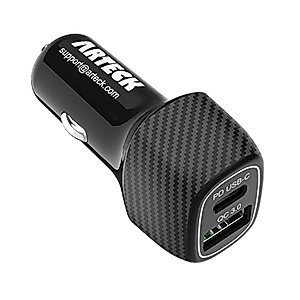 Car Charger, Arteck 40W/8A PD USB-C/Quick Charge 3.0 USB Port Adapter with 2 USB Port, Compatible iPhone 14 14 Pro 13 13 Pro Max 13 Mini 12 11 SE Xs Xr X, iPad, Samsung Galaxy Note Other Smartphone