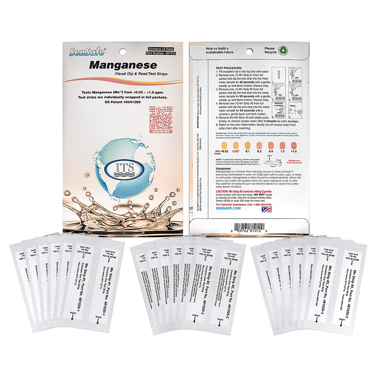 Industrial Test Systems 481012 Sensafe Manganese Water Test Strip Kit 12 Tests
