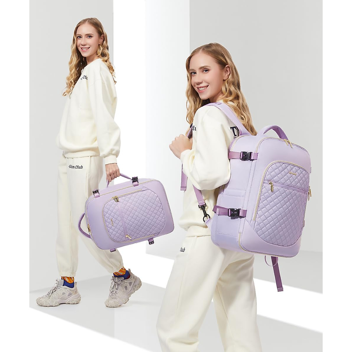 LOVEVOOK Large Travel Laptop Backpack for Women, 40L Carry On Backpack Flight Approved,Waterproof Suitcase Backpacks with 3 Packing Cubes, Daypack Business College Weekender Overnight, Light Purple