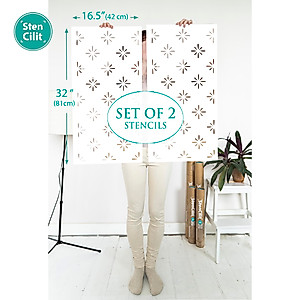 STENCILIT® Starburst Wall Stencil for Painting - 2 Pack 16.5 x 31.5 in Stencil, Geometric Wall Stencils for Painting Large Pattern, Scandinavian Large Wall Stencil