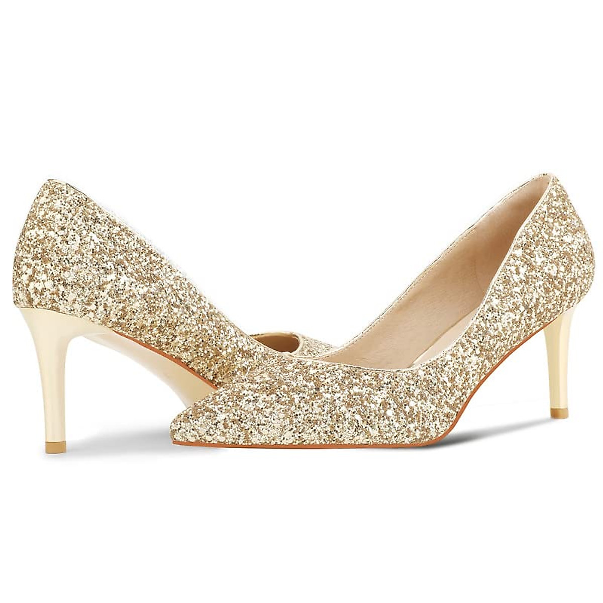 Modatope Women's Gold Pumps High Heels Closed Pointed Toe Stiletto Heeled Sexy Wedding Dressy Slip On Shoes for Bride Size 6.5