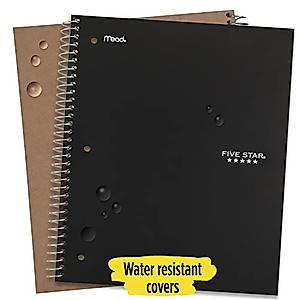 Five Star Spiral Notebook, 3-Subject, Wide Ruled Paper, 10-1/2" x 8", 150 Sheets, Black (73094)