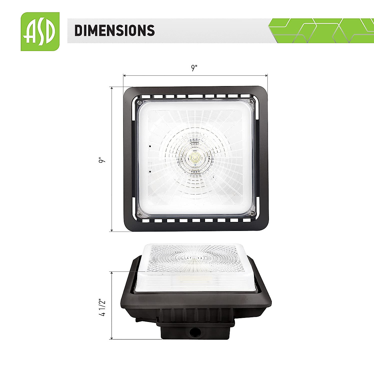ASD 5000K Canopy LED Lights 347V-480V Dimmable IP65 40W 5400Lm Outdoor Ceiling Lights with J-Box | Light Fixture Canopy | Gas Station and Garage Light | LED Parking Lot Light UL&DLC