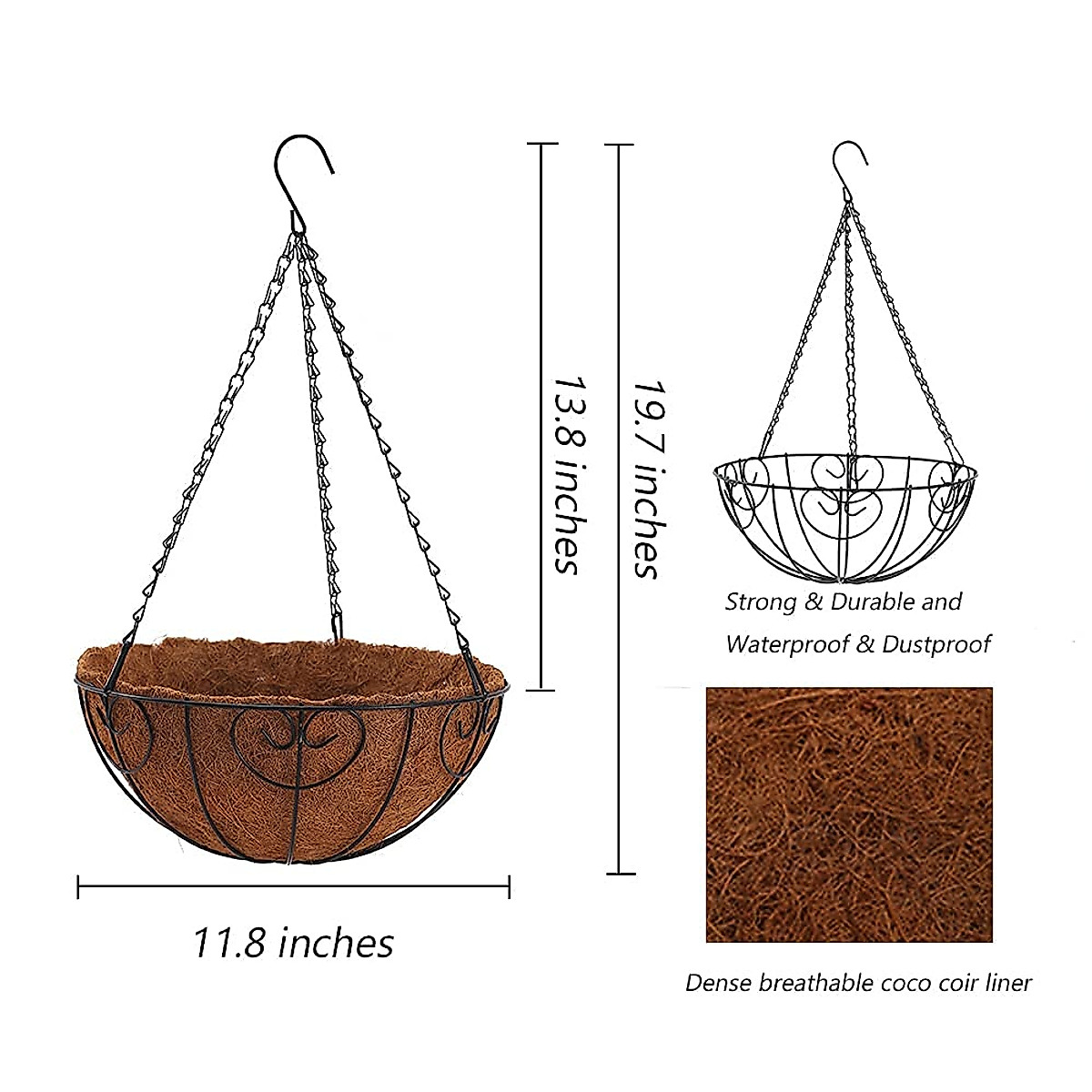 Maybox Artificial Hanging Basket with Flowers for Garden Eave Patio Lawn Decor 49Pcs Fake Daisy Bunches in 11.8 inches Metal Planter with Coco Coir Liner