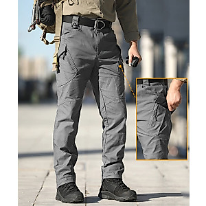 NAVEKULL Men's Work Cargo Pants Lightweight Tactical Pants for Men Stretch Cotton Military Army Combat Slim Fit Hiking Outdoor Trousers with Multi Zipper Pockets