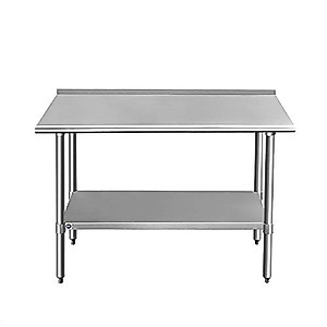 ROCKPOINT Stainless Steel Table for Prep & Work with Backsplash 48x24 Inches, NSF Metal Commercial Kitchen Table with Adjustable Under Shelf and Foot for Restaurant, Home and Hotel