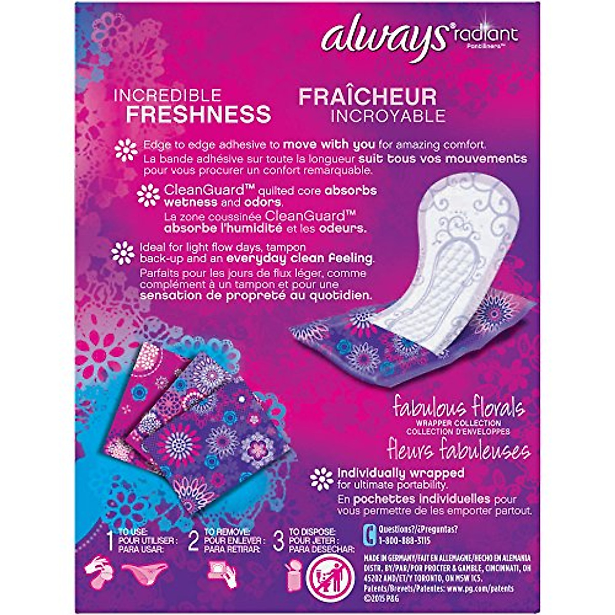 Always Radiant Pantyliners, Regular, Unscented, 48 Count, 2 Pack. (Includes 96 Pantiliners Total.)