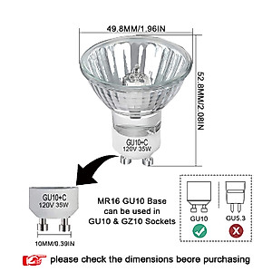 Lacnooe GU10 Halogen 35W Bulbs, 6 Pack GU10+C 120V 35W Halogen Light Bulbs with Long Lasting Lifespan, Dimmable MR16 GU10 Light Bulb for Track Light, Recessed Light, Range Hood, 2700K Warm White