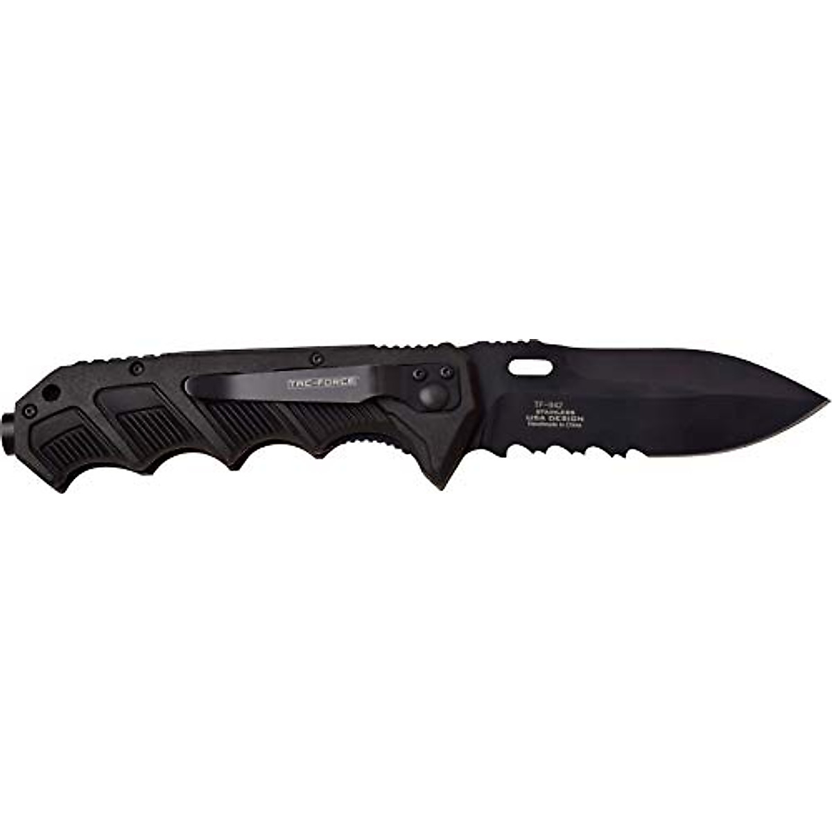 TAC Force Spring Assisted Knife, Black/Black Double Injection Handle, 3.75"