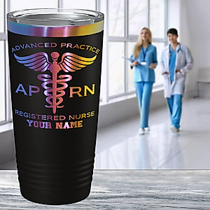 Personalized APRN Advanced Practice Registered Nurse on Black with Ion Prism Design 20 oz Stainless Steel Tumbler with Lid - Insulated Cup - Custom Travel Mug
