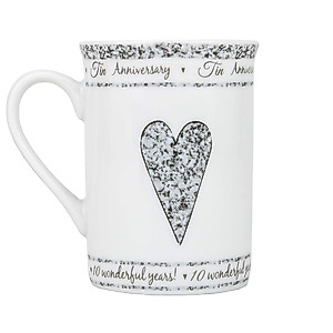 Beautifully Designed 10th Tin Wedding Anniversary Set of Ceramic Mugs with Hearts | Dishwasher and Microwave Safe with Decorative Keepsake Box