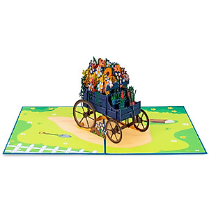 Paper Love 3D Flower Wagon Pop Up Card, Gift for Birthday, Wedding, Anniversary, Thank You, Get Well, All Occasion or Just Because - 5" x 7" Cover - Includes Envelope and Note Tag