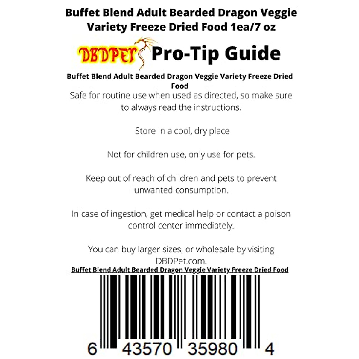 Fluker's Buffet Blend Adult Bearded Dragon Veggie Variety Diet 7oz - Includes Attached DBDPet Pro-Tip Guide