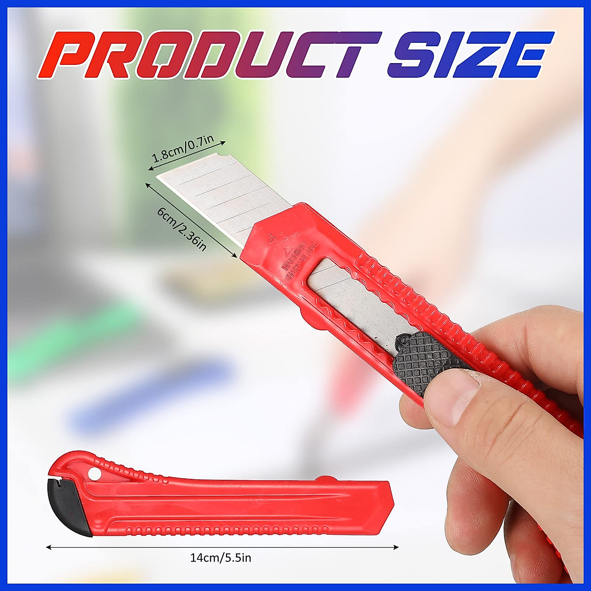 60 Pack Box Cutter Utility Knife Bulk 18 mm Wide Blade Plastic Cutter Retractable Compact Extended Safe Use for Office Home Arts Crafts Hobby, 3 Colors