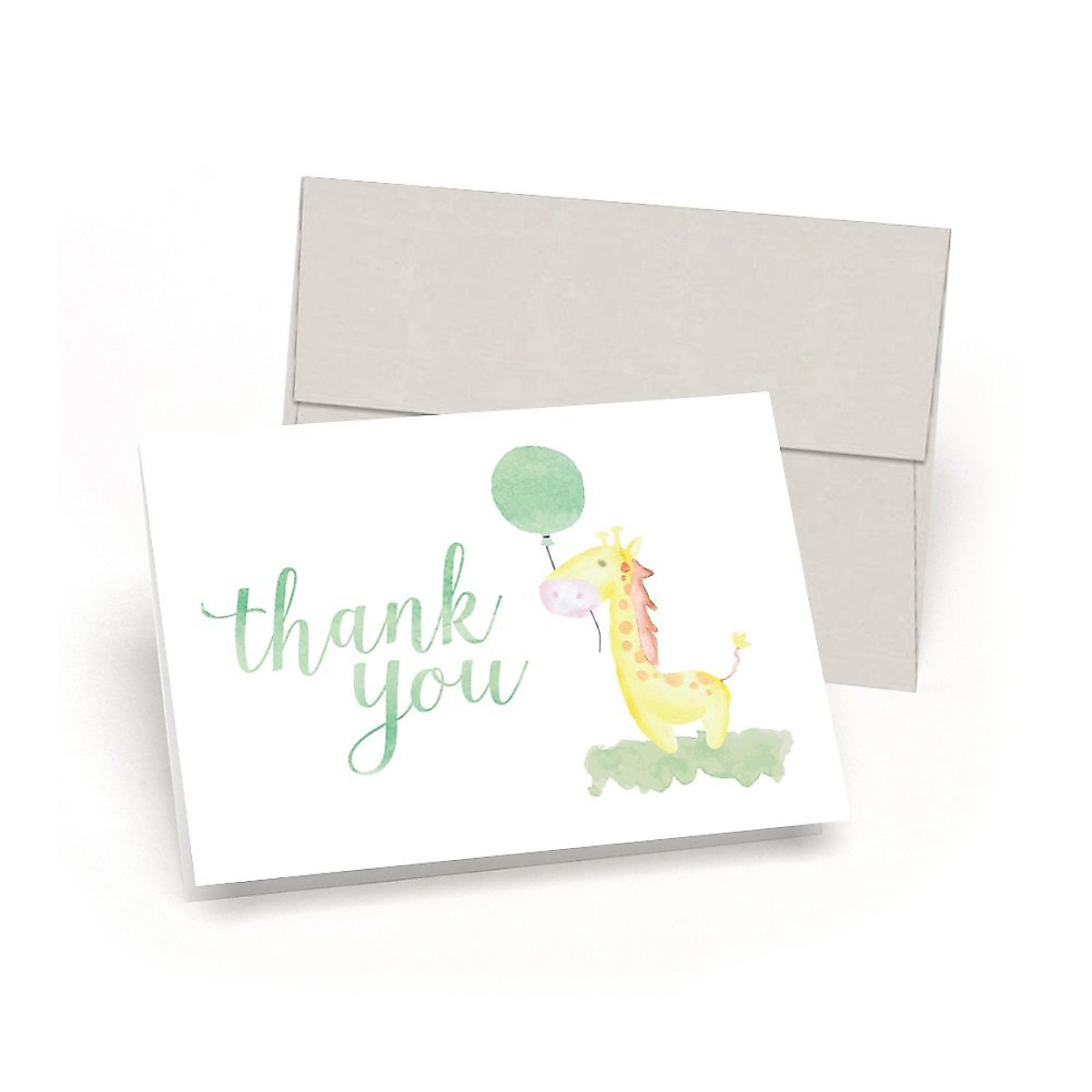 Gee Thank You! Giraffe Baby Shower Thank You Cards (Set of 10 Cards + Envelopes) - Watercolor Baby Giraffe - by Palmer Street Press (Green)