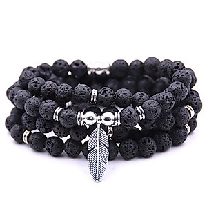 108 Bead Japa Mala Meditation Bracelet Necklace for Men or Womens Yoga Jewelry (Lava)