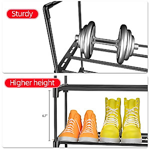 BIWHALE 3-Tier Stackable Shoe Rack, Expandable & Adjustable Fabric Shoe Shelf Storage Organizer, Black