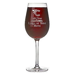 Custom 17oz Stemmed Wine Glass with Your Custom Logo Design or Personalized Text - Permanent Laser Engraving - Wedding Favors, Corporate Gifts, Birthdays, Parties or Events