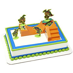 DecoSet® Teenage Mutant Ninja Turtles TMNT-RISE UP! Cake Topper, 6-Piece Birthday Decoration for Cakes and Cupcakes, Surprise Your TMNT Fan with ALL the Characters and Interactive Skateboard