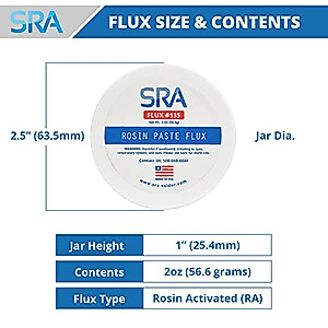 SRA Solder 135 Rosin Paste Soldering Flux For Electronics, No Clean Flux Made for Lead and Lead-Free Solder Circuit Boards and Copper Electrical Wire - Safe Clean Residues with No Goopy Mess (2oz Jar)