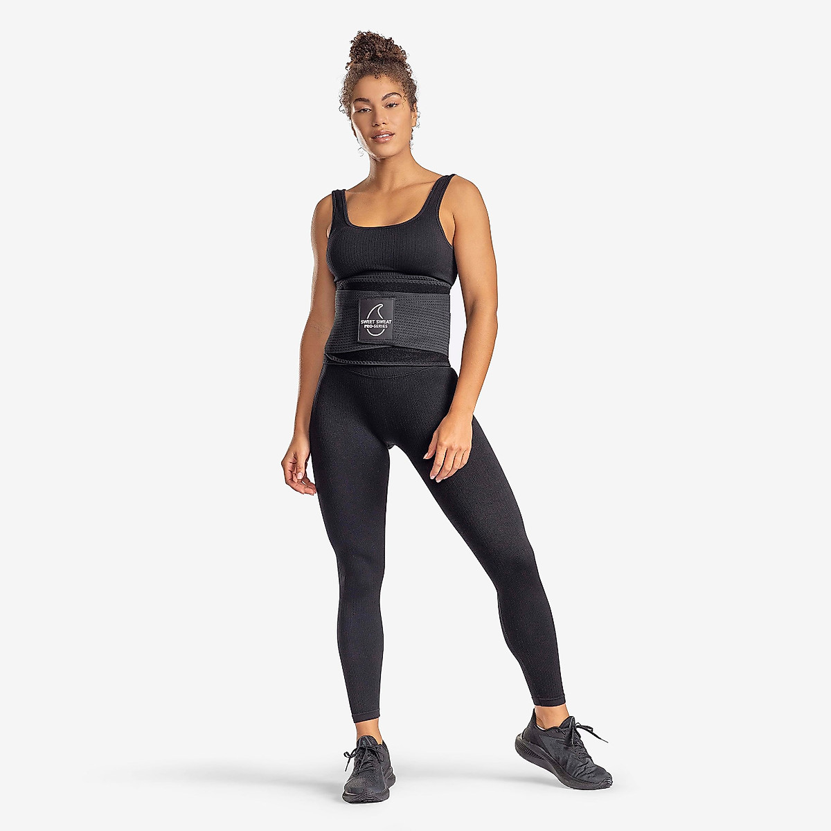 Sweet Sweat 'Pro-Series' Waist Trimmer (Black) with Adjustable Velcro Straps (Medium/Large)