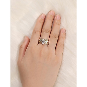 SUNLIAT Wedding Engagement Rings for Women, 925 Sterling Silver Marquise Cut Cubic Zirconia Bridal Rings Set, Wedding Band Promise Rings for Her Simulated Diamond Anniversary Ring