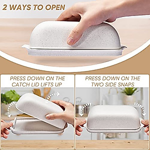 Butter Dish with Lid, Airtight Butter Dish for Countertop and Refrigerator,Microwave/Dishwasher Safe, Plastic Butter Keeper Tray for West/ East Coast Butter (Straw-01)