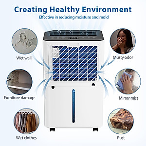 FreAire 4,500 Sq.Ft. Dehumidifier for Basement Home with Drain Hose | 50 Pint | Dehumidifiers with Auto or Manual Drainage for Large Room Bedroom Bathroom | 24H Timer | Humidity Control | 3 Modes