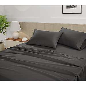 LANE LINEN California King Sheets - 4 Pc Cal King Sheets Set, 450 Thread Count 100% Cotton California King Sheets, California King Cooling Sheets, Breathable Bed Sheets, Deep Pocket Sheets - Charcoal