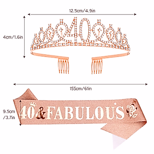 Casoty 40 & Fabulous Hairband and Tiara Set, Rose Gold, for Women's 40th Birthday Decorations, Gifts for Women, Party Decorations