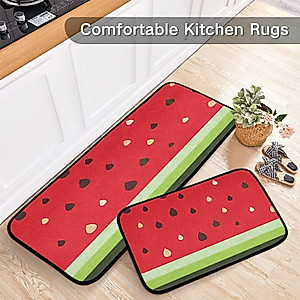 ALAZA Watermelon Red Fruit 2 Piece Kitchen Rug Floor Mat Set Runner Rugs Non-Slip for Kitchen Laundry Office 20" x 28" + 20" x 48"