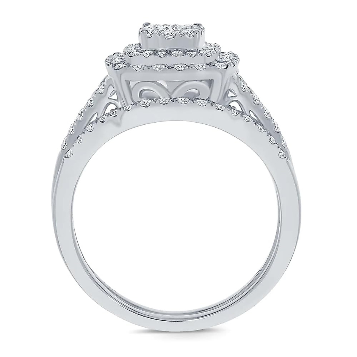 10K White Gold 1 Carat Real Diamond Engagement Ring Wedding Band Bridal Set Fine Diamond Jewelry (1 Carat, H-I Color, I1-SI2 Clarity), Size 7