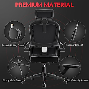 LaoJawBow Ergonomic Office Chair - 500LB Comfy Desk Chairs with Headrest and Lumbar Back Support, Heavy Duty Mesh Computer Chairs with Wheels and Arms for Home Office, Study, Bedroom and College Dorm