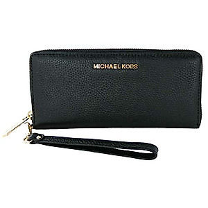 Michael Kors Jet Set Travel Continental Leather Wallet/Wristlet - Black/Gold, Medium