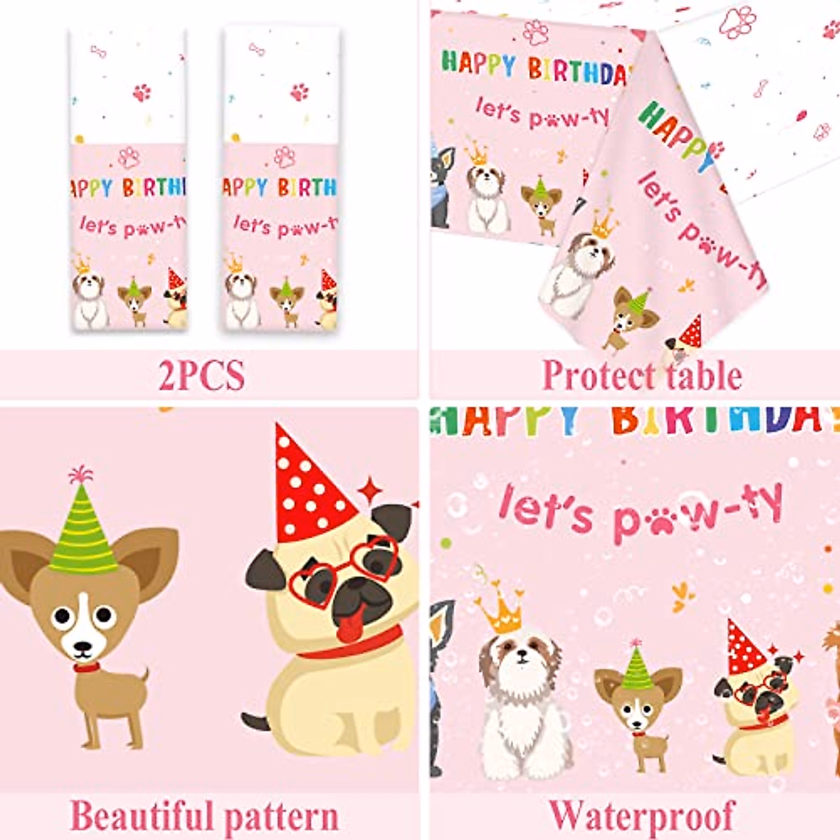 98pcs Dog Birthday Party Decorations Puppy Tableware Set Plates Napkins Pink Dog Theme Tablecloth for Girls Birthday Lets Pawty Party Supplies Kit Pet Dog Table Cover Dinnerware Paw Print Party Favors