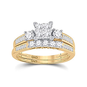 Jewels By Lux 14kt Yellow Gold Womens Princess Diamond Bridal Wedding Engagement Ring Band Set 1.00 Cttw Ring Size 11