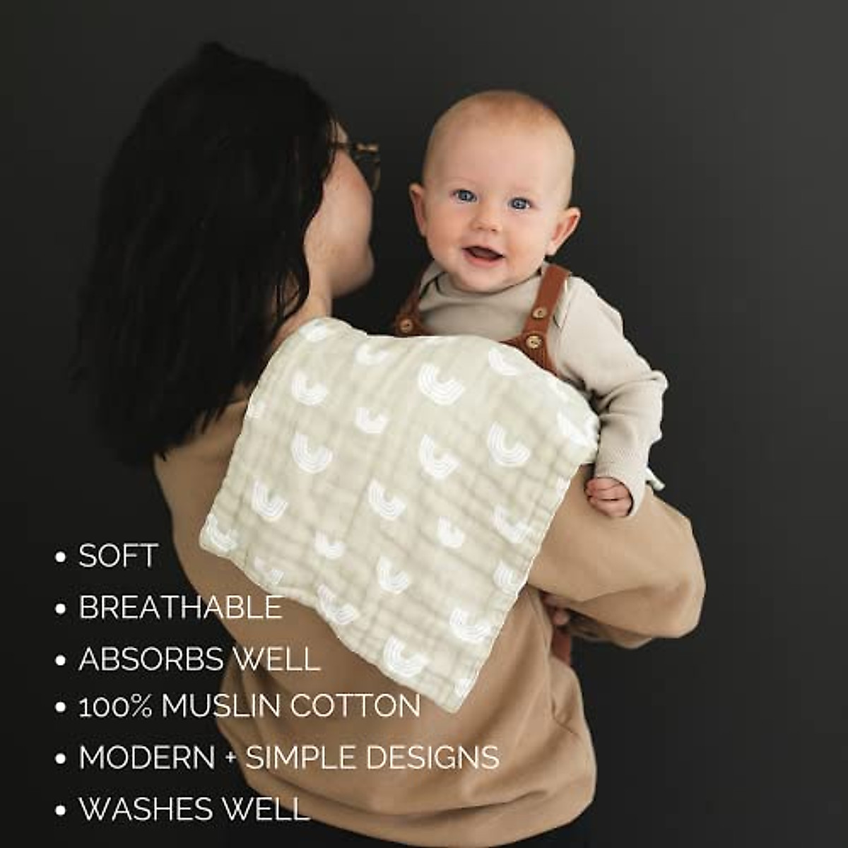 Mebie Baby Burp Cloths, Neutral Print 3-Pack, Muslin Burp Cloth Set for Spit Up, Drool, and More, Boho Burp Cloths for Baby Boy and Girl, Baby Must Haves for Registry Lists and Gifts for Newborns